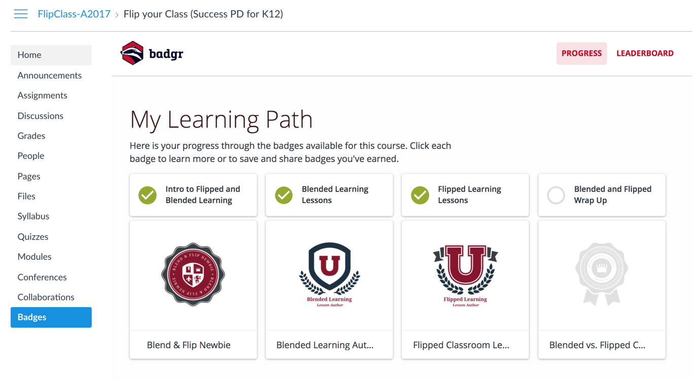 Tracking student progress in Canvas using Badgr as a teacher
